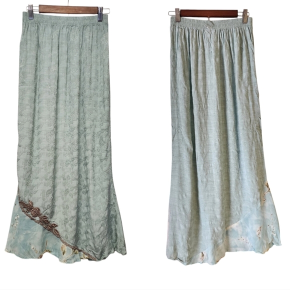 Skirts | Vintage Romantic Floral Mintygreen Maxi Skirt With ...